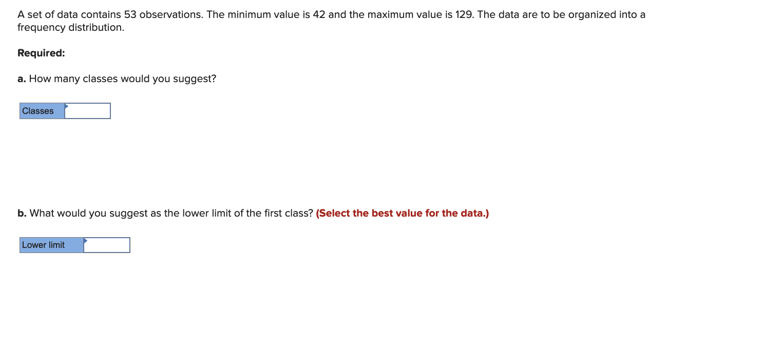 Solved A set of data contains 53 observations. The minimum | Chegg.com