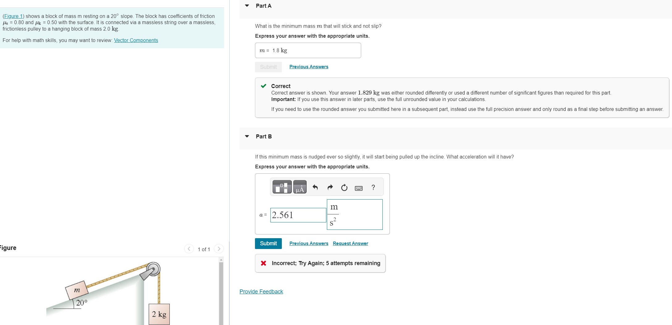 Solved (Figure 1) shows a block of mass m resting on a 20∘ | Chegg.com