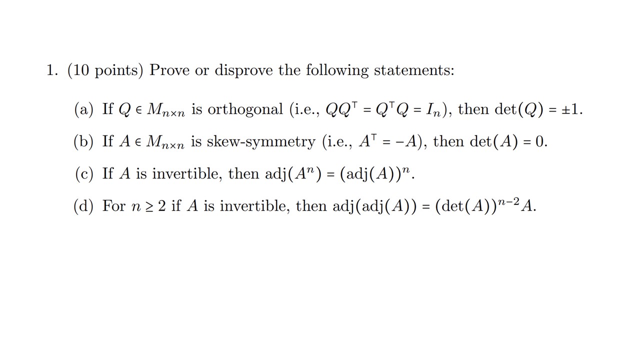 Solved (10 ﻿points) ﻿Prove or disprove the following | Chegg.com