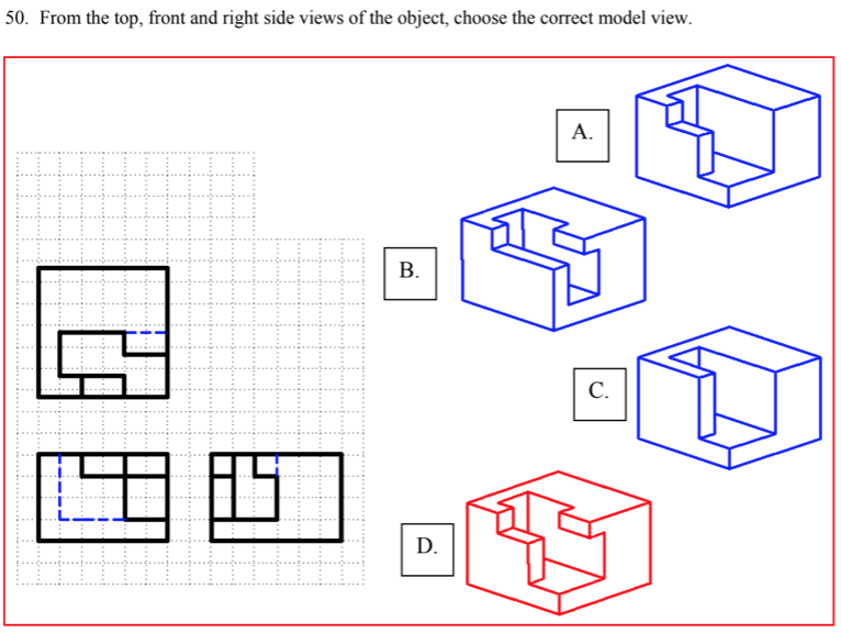 Solved 50. From the top, front and right side views of the | Chegg.com
