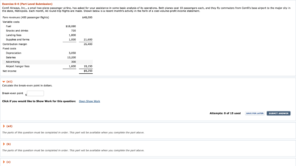Solved Exercise 6-4 (Part Level Submission) Comfi Airways, | Chegg.com