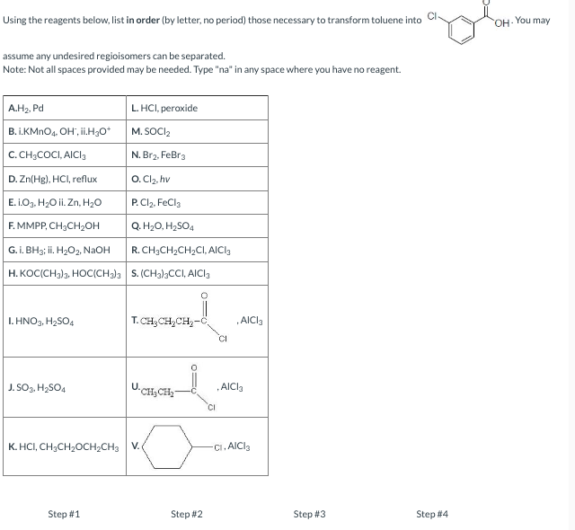 Solved Using the reagents below, list in order (by letter, | Chegg.com