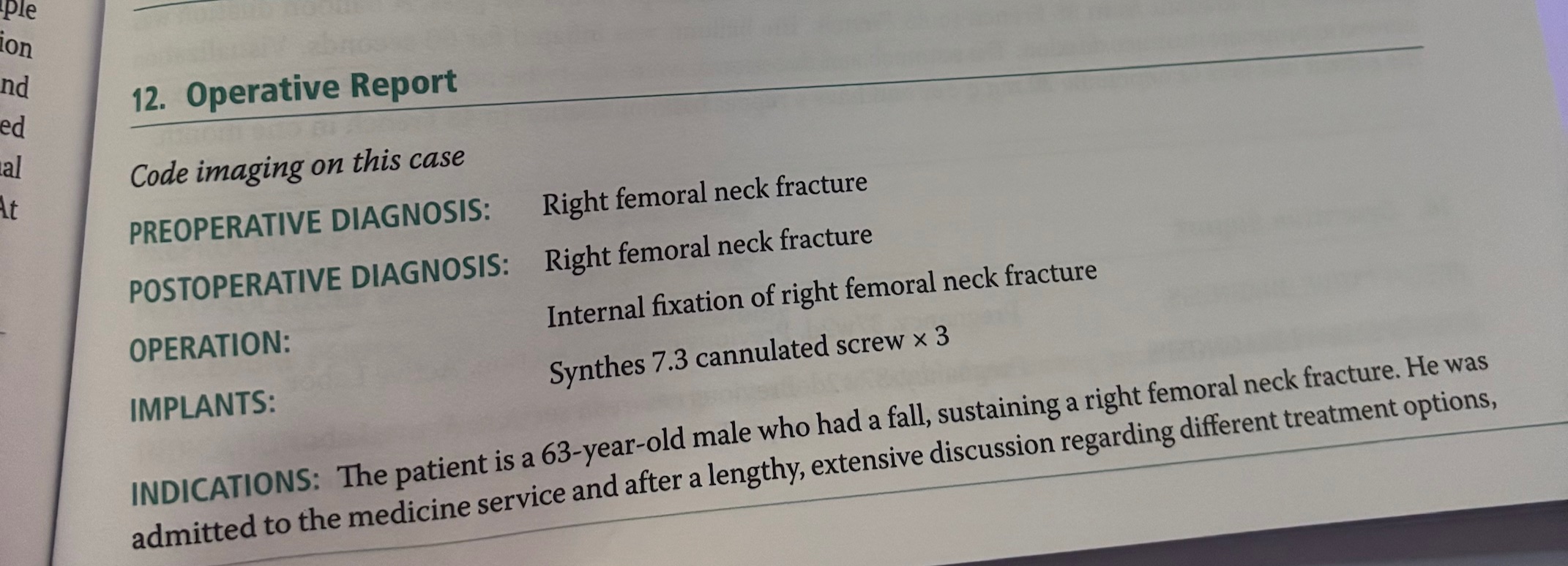 Solved 12. Operative Report Code imaging on this case | Chegg.com