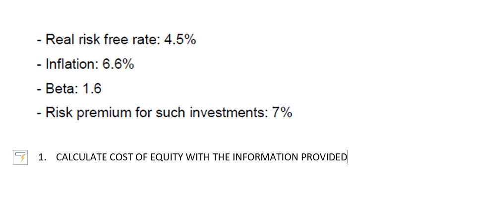 Solved - Real risk free rate: 4.5% - Inflation: 6.6% - Beta: | Chegg.com