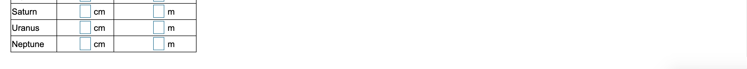 Solved The table to the right gives size and distance data | Chegg.com