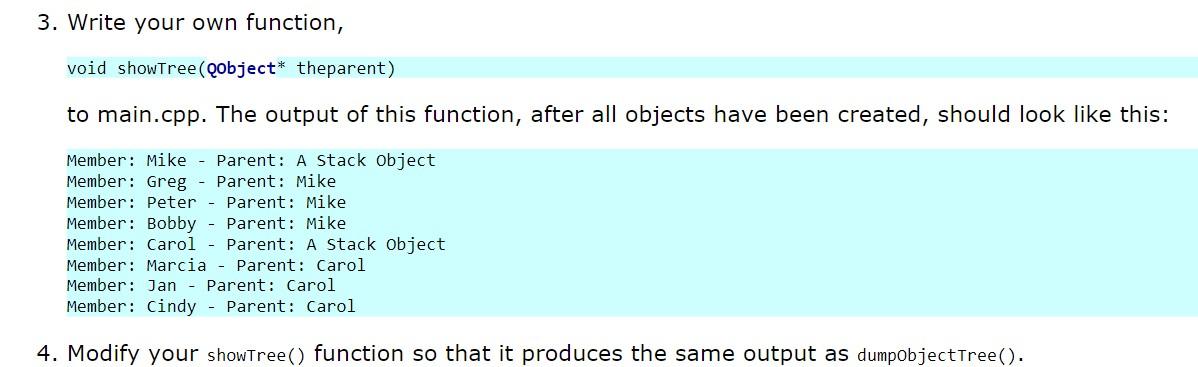 Solved 3 Write Your Own Function Void Showtree Qobject 