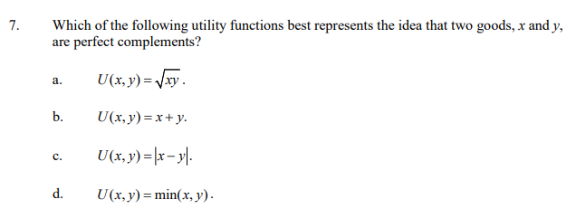Solved 7.Which of the following utility functions best | Chegg.com