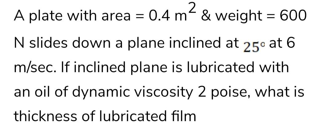 Solved = A plate with area = 0.4 m´ & weight = 600 m2 N | Chegg.com