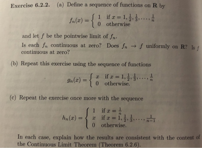 Solved Exercise 6.2.2. (a) Define a sequence of functions on | Chegg.com