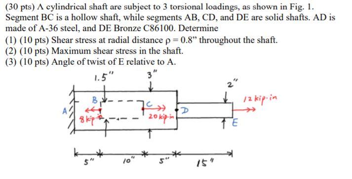 Solved (30 pts) A cylindrical shaft are subject to 3 | Chegg.com