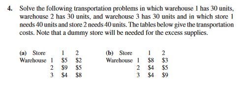 Solved 4. Solve the following transportation problems in | Chegg.com