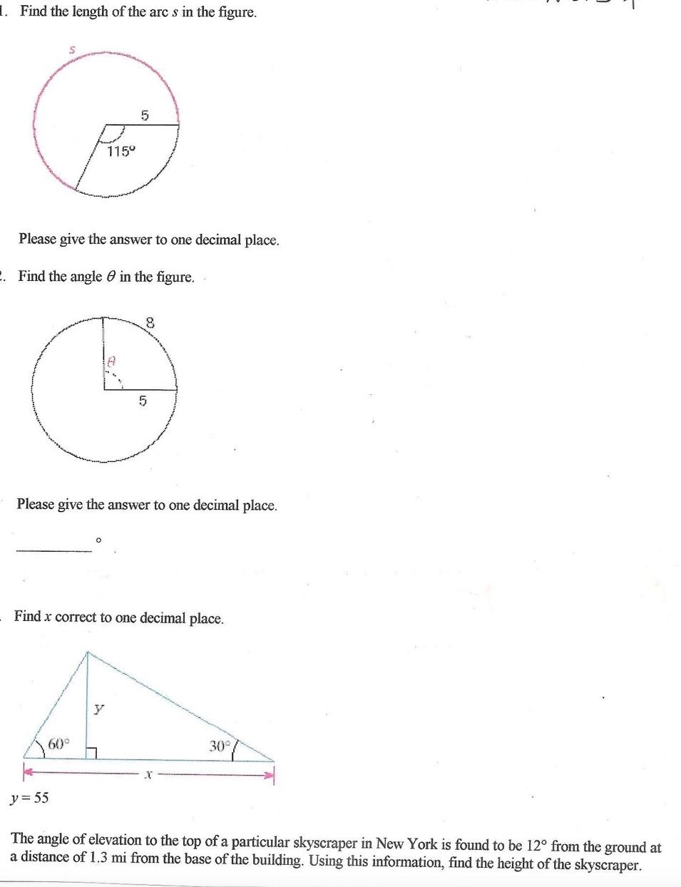 Solved 1. Find the length of the arc s in the figure. S 5 | Chegg.com