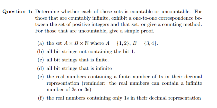 1: Determine whether each of these sets is countable | Chegg.com