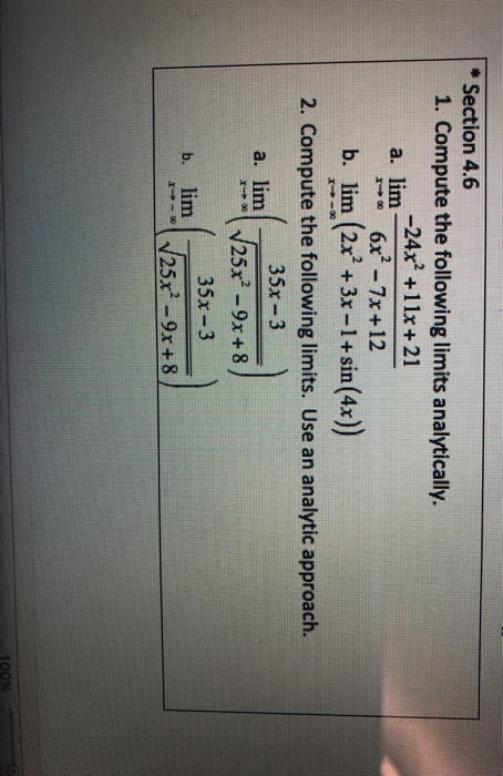 Solved * Section 4.6 1. Compute the following limits | Chegg.com