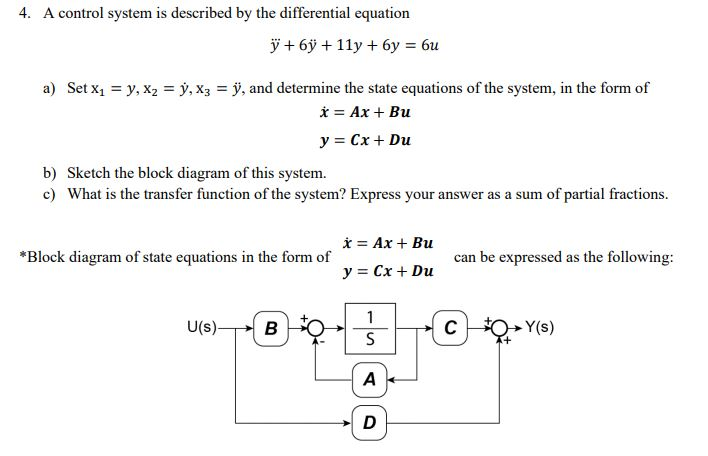 Solved 4. A control system is described by the differential | Chegg.com