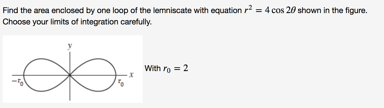 Solved Find the area enclosed by one loop of the lemniscate | Chegg.com