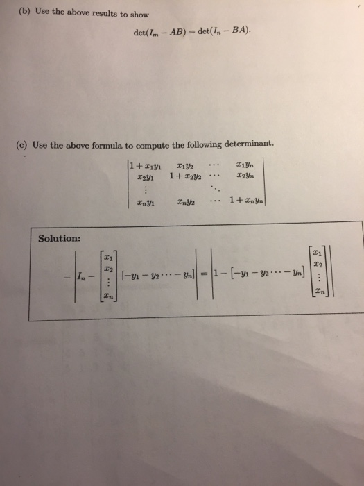 Solved (b) Use the above results to show det(Im - AB) det(n | Chegg.com
