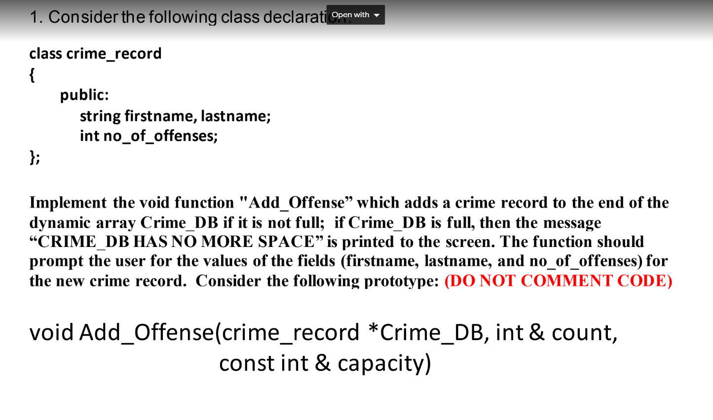 Solved 1. Consider the following class declarati Open with | Chegg.com
