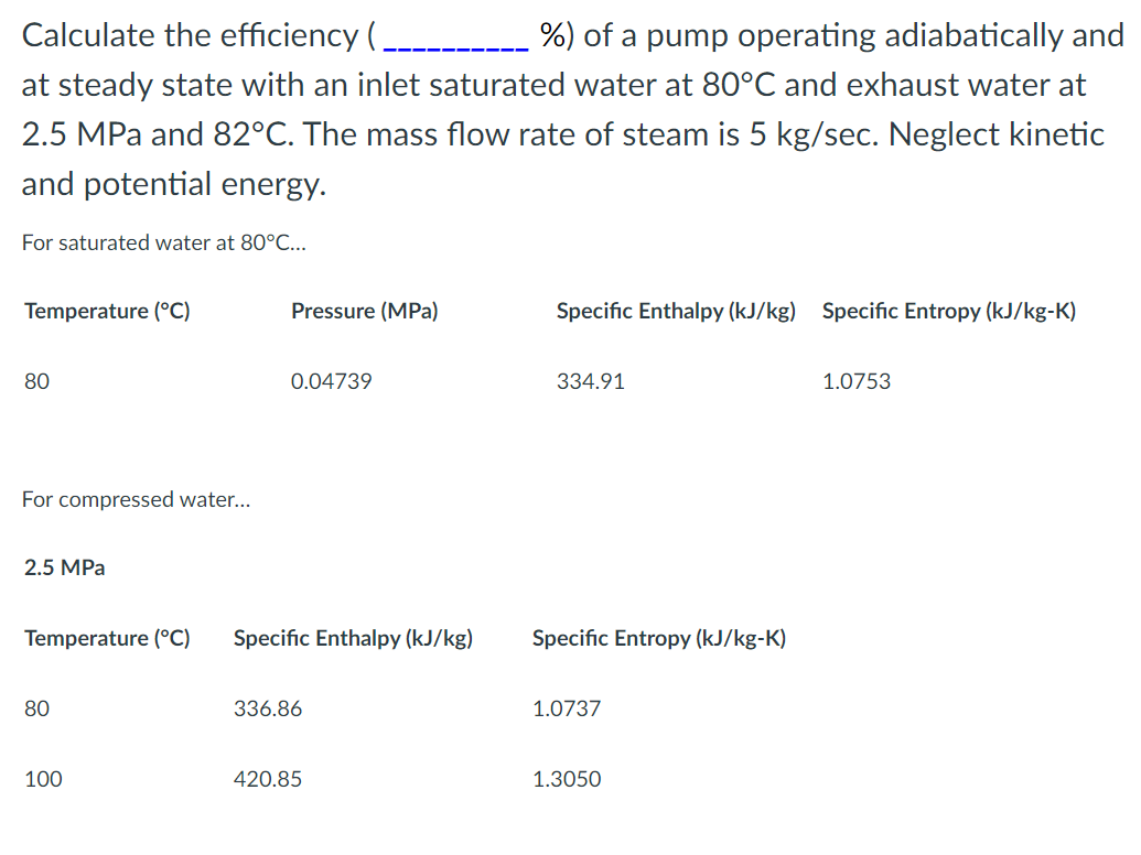 Solved Calculate the efficiency (. %) of a pump operating | Chegg.com