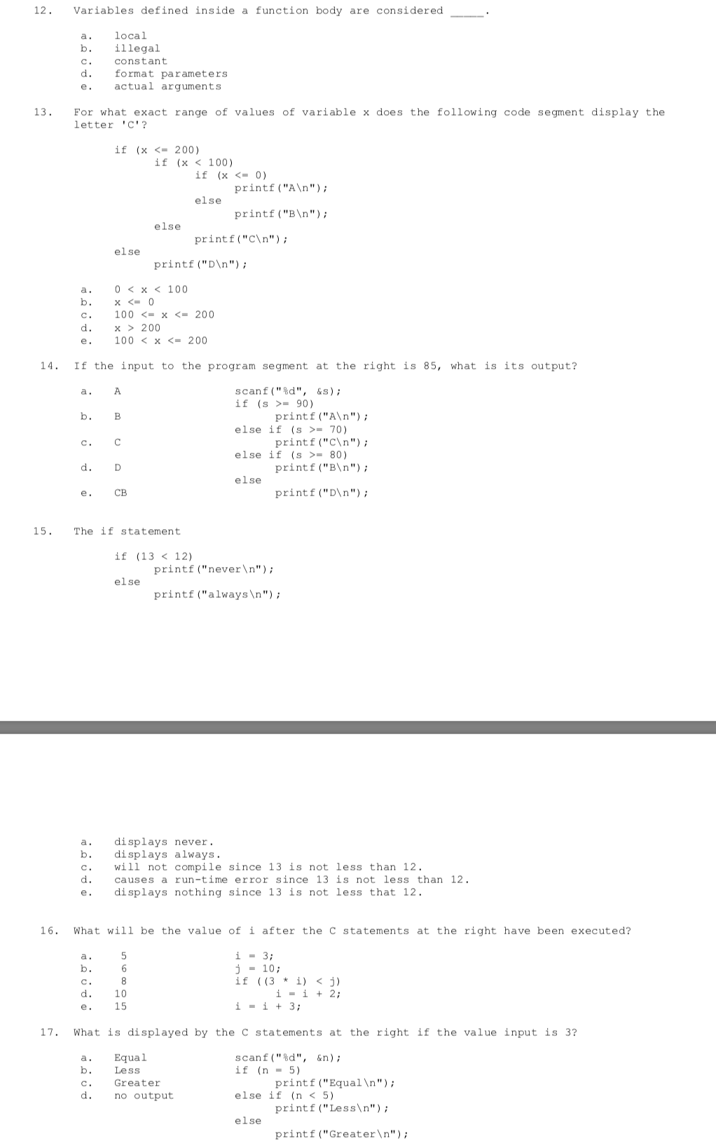 Solved 12 Variables Defined Inside A Function Body Are