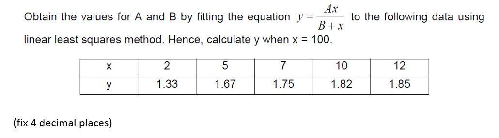 Solved to the following data using Ax Obtain the values for | Chegg.com