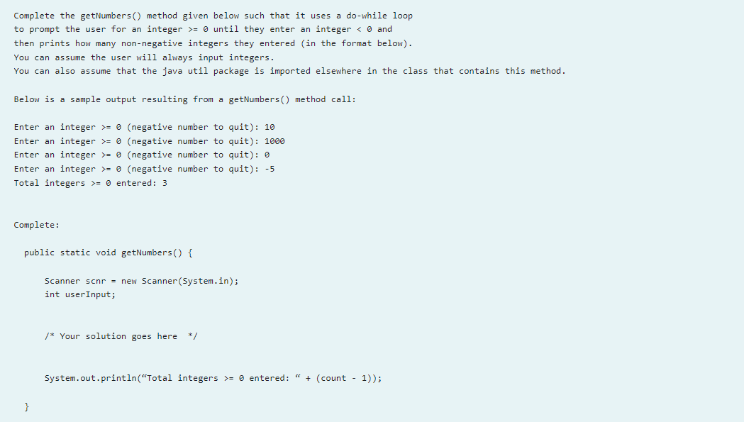 Solved Complete the getNumbers() method given below such | Chegg.com