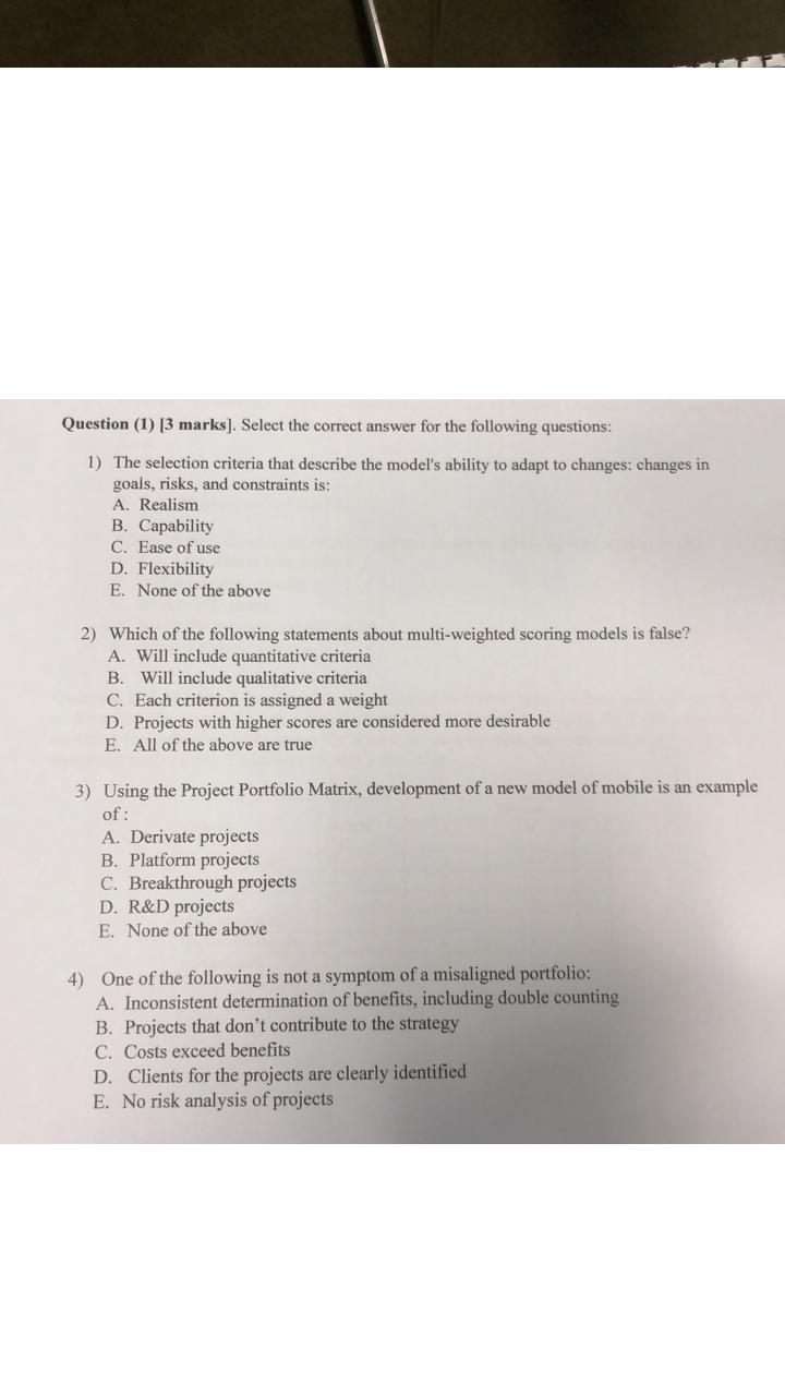 Solved 1) The selection criteria that describe the model's | Chegg.com