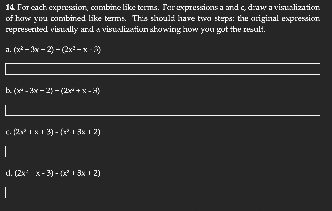 Solved 14. For each expression, combine like terms. For | Chegg.com