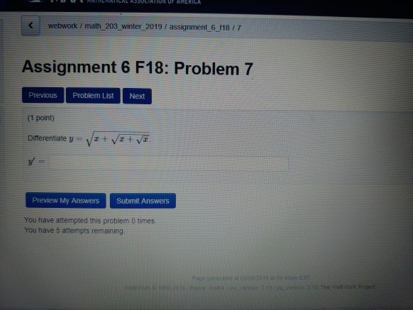 Solved webwork / math 203 winter 2019 / assignment 6 118/7 | Chegg.com Solved webwork / math 203 winter 2019 / assignment 6 118/7 | Chegg.com