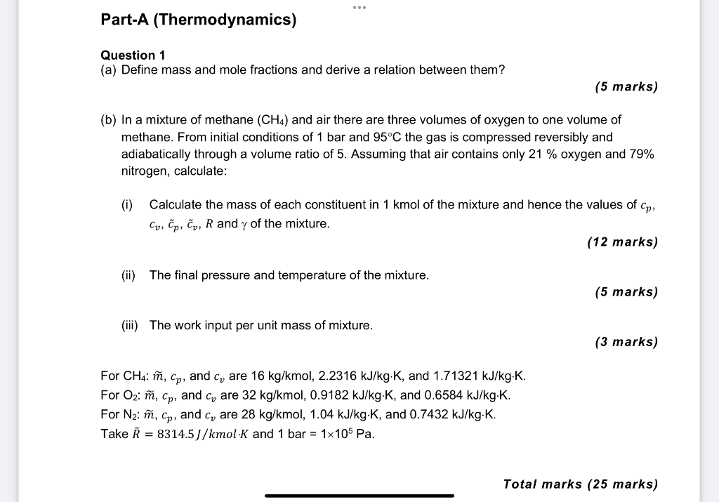 Solved Part-A (Thermodynamics) Question 1 (a) Define mass | Chegg.com
