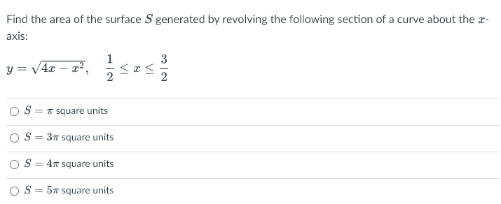 Solved Find the area of the surface S generated by revolving | Chegg.com