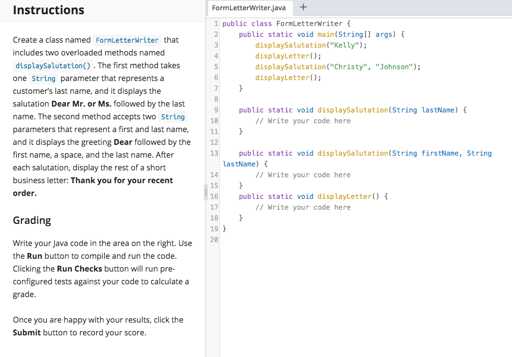 Solved Instructions FormLetterWriter.java + 1 public class | Chegg.com