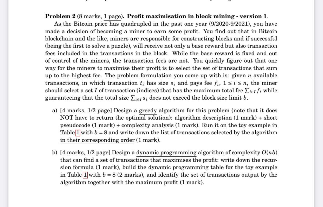 Problem 2 (8 marks, 1 page). Profit maximisation in | Chegg.com