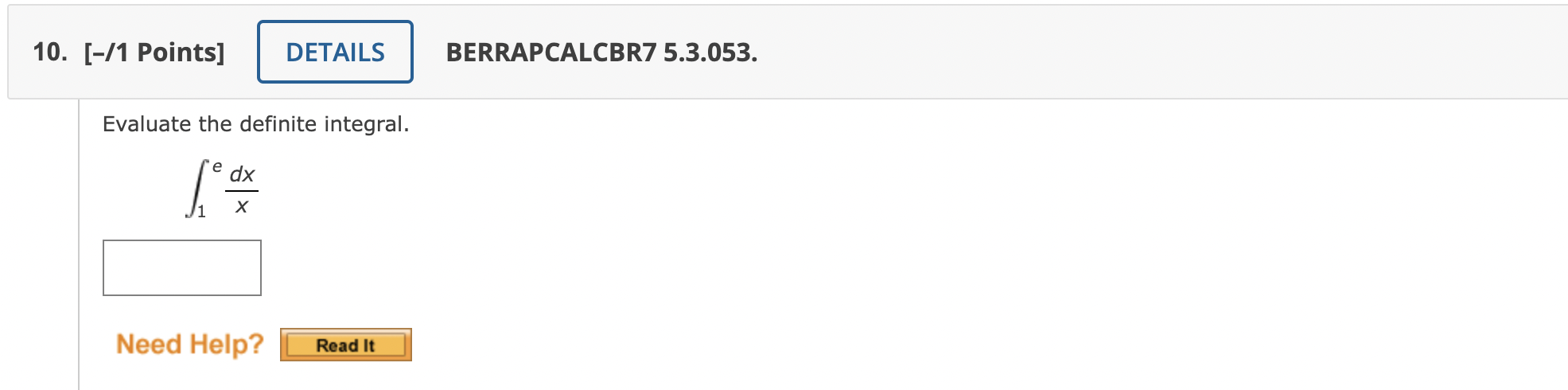 Solved [-/1 ﻿Points]BERRAPCALCBR7 5.3.053.Evaluate the | Chegg.com
