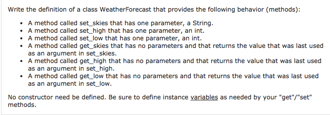 Solved Write the definition of a class WeatherForecast that | Chegg.com