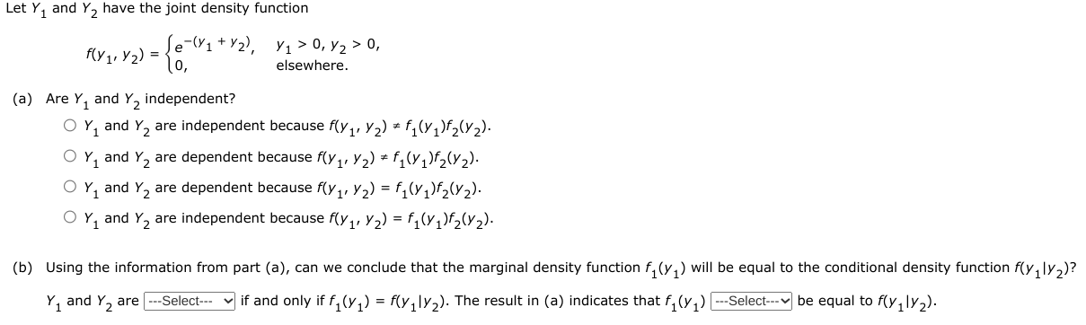 Solved Let Y1 and Y2 have the joint density function | Chegg.com