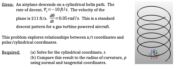 Solved Given: An airplane descends on a cylindrical helix | Chegg.com