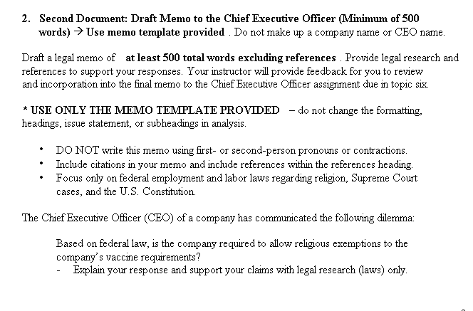 Solved 2. Second Document: Draft Memo to the Chief Executive | Chegg.com