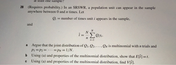 Solved In an SRSWR, a population unit can appear in the | Chegg.com
