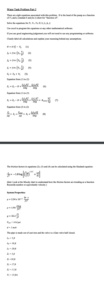 Water Tank Problem Part 2 There are eight equations | Chegg.com