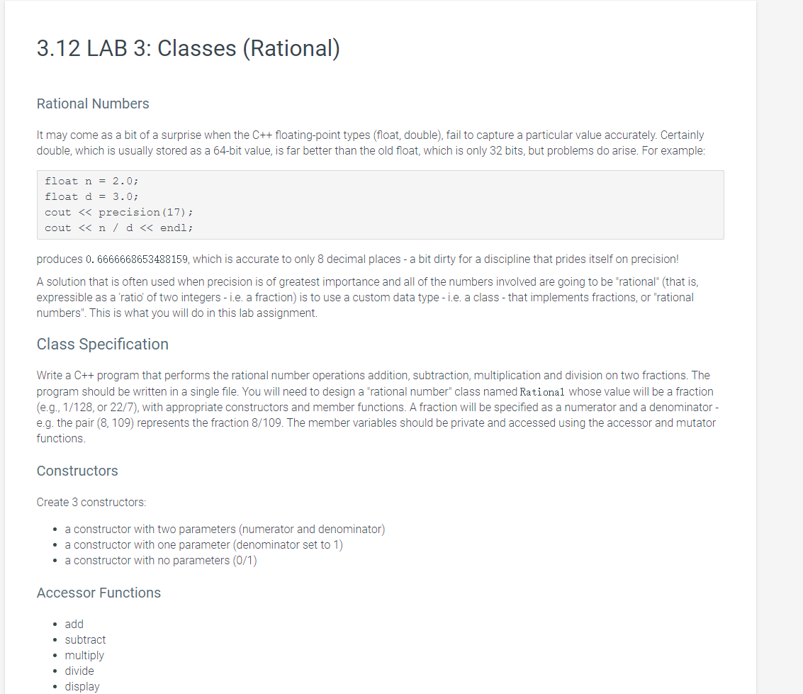 Solved #include using namespace std; // Rational Class | Chegg.com