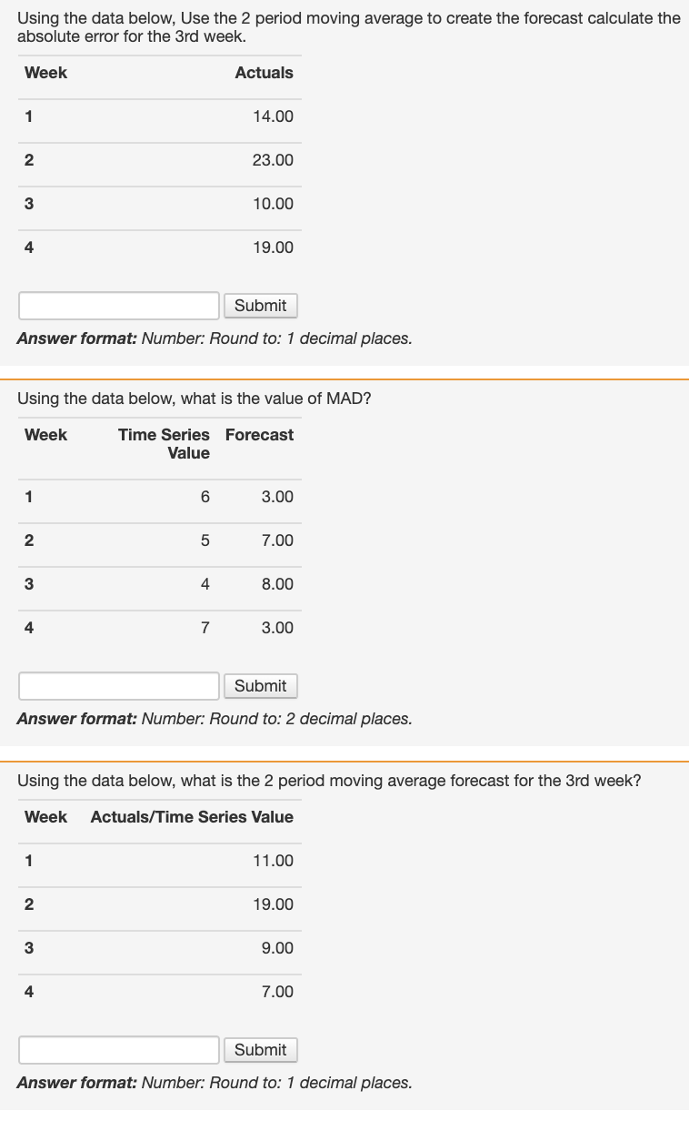 Solved Using the data below, Use the 2 period moving average | Chegg.com