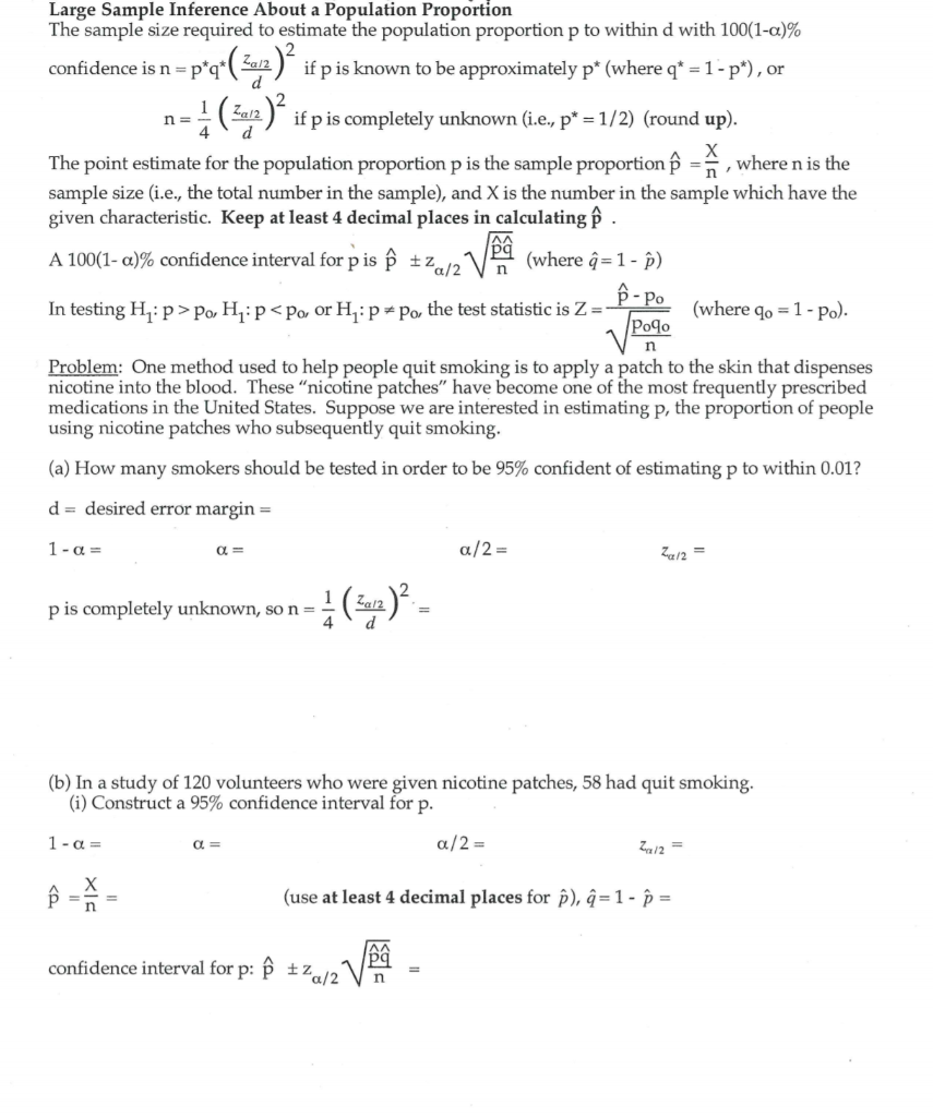 Solved Large Sample Inference About A Population Proportion 
