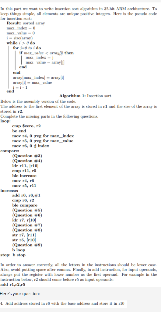 Solved In this part we want to write insertion sort | Chegg.com