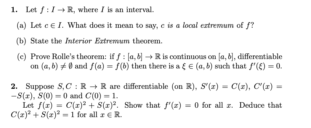 Solved 1. Let f:I + R, where I is an interval. (a) Let cel. | Chegg.com