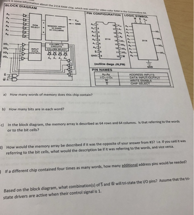Solved is some information about the 2114 RAM chip, which | Chegg.com