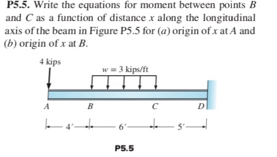 Solved P5.5. Write the equations for moment between points B | Chegg.com