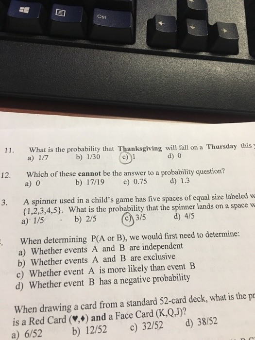 Solved Ctrl 11. What is the probability that Thanksgiving | Chegg.com