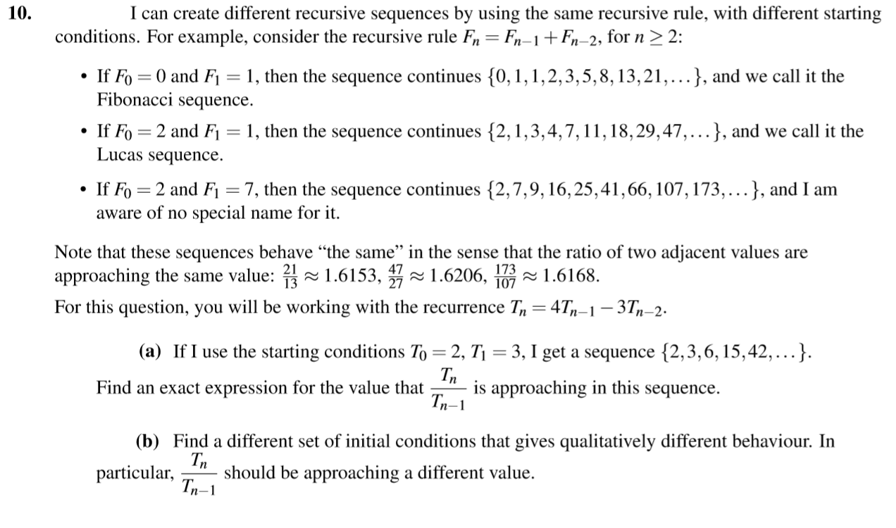 Solved 10. I can create different recursive sequences by | Chegg.com
