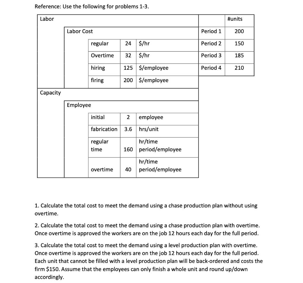 Solved Reference: Use the following for problems 1-3. Labor | Chegg.com